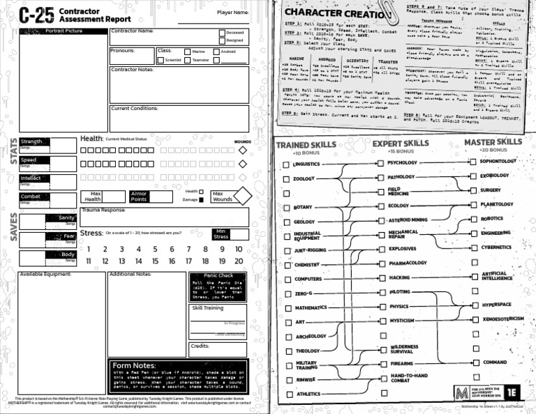 Mothership Character Creation Guide | PDF