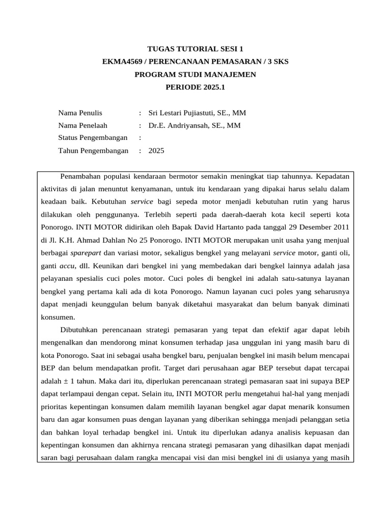 Tugas 1 PERENCANAAN PEMASARAN | PDF