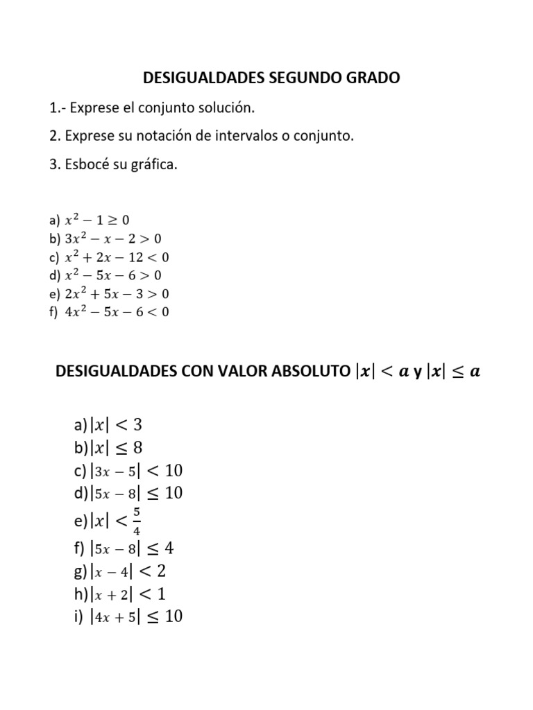 Desigualdades de Segundo y Valor Absoluto | PDF