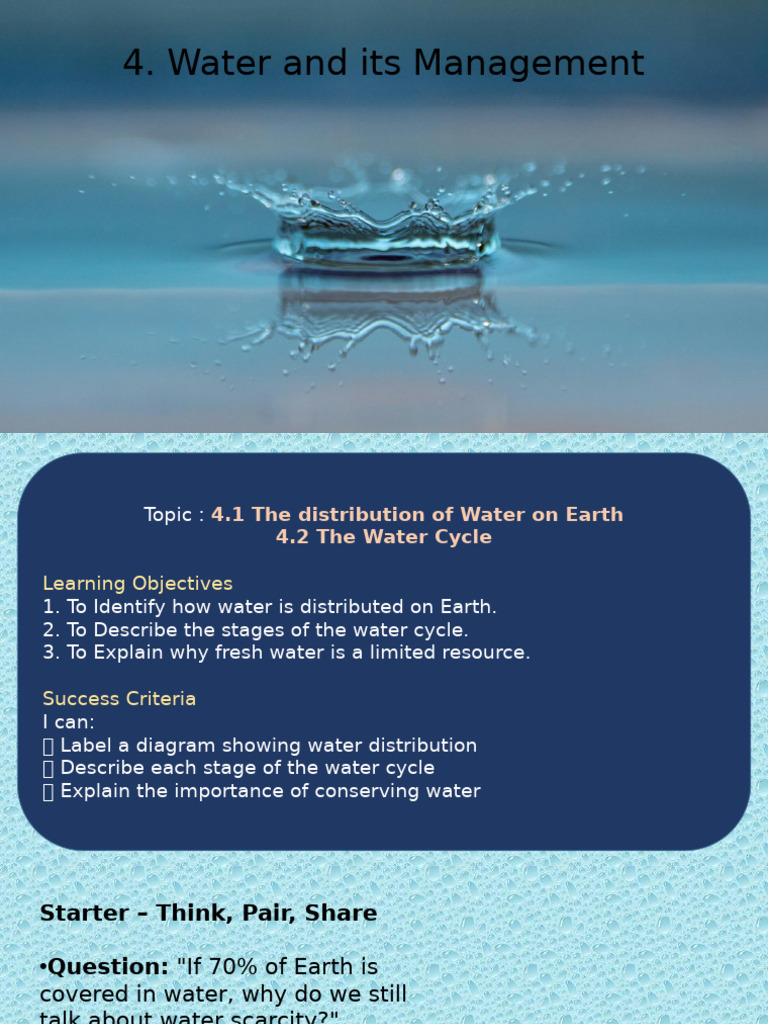1) 4.1 The Distribution of Water On Earth, 4.2 Water Cycle | PDF
