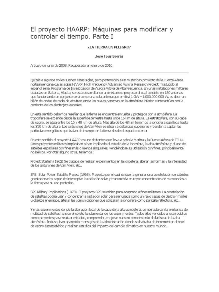 El Proyecto HAARP | PDF | Tierra | Velocidad del viento