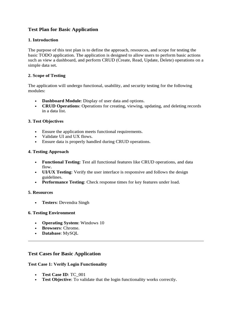Test Plan For BAsic TODO Application | PDF | Password | Software Testing