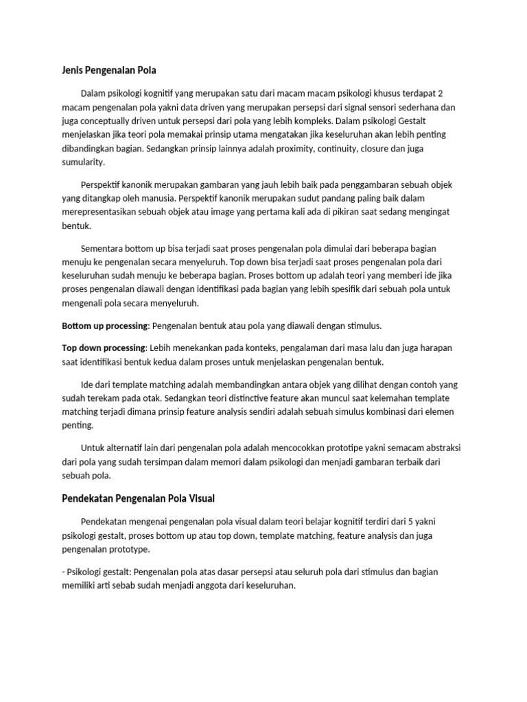 Jenis Pengenalan Pola | PDF