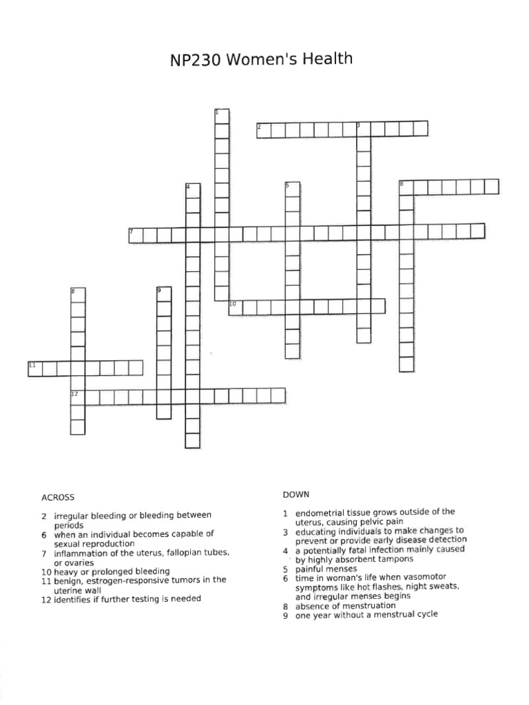 Womens Health Crossword Student | PDF