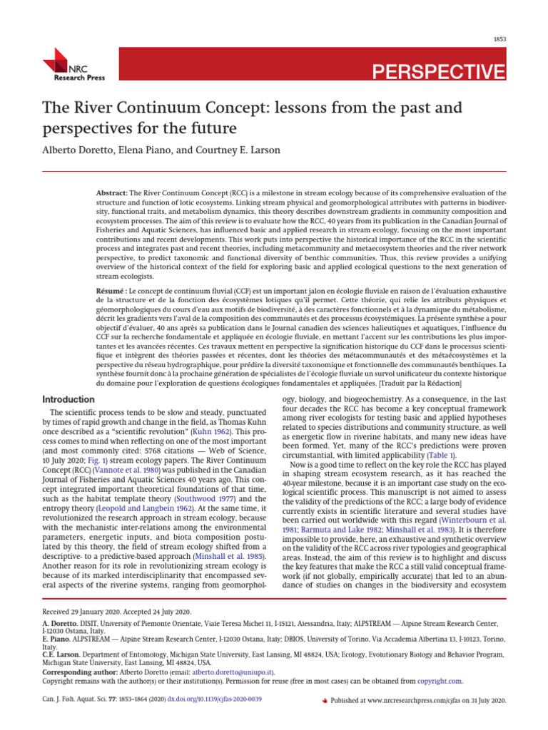 The River Continuum Concept Lessons From The Past and Perspectives For ...