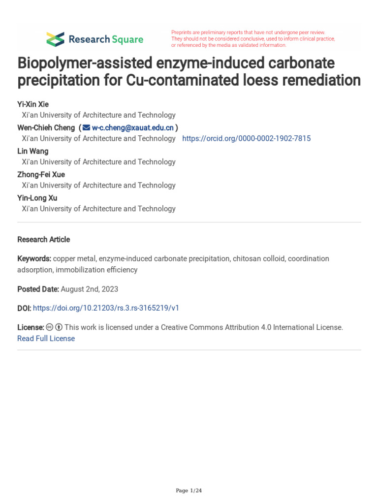 Biopolymer-Assisted Enzyme-Induced Carbonate Preci | PDF | Copper | Soil