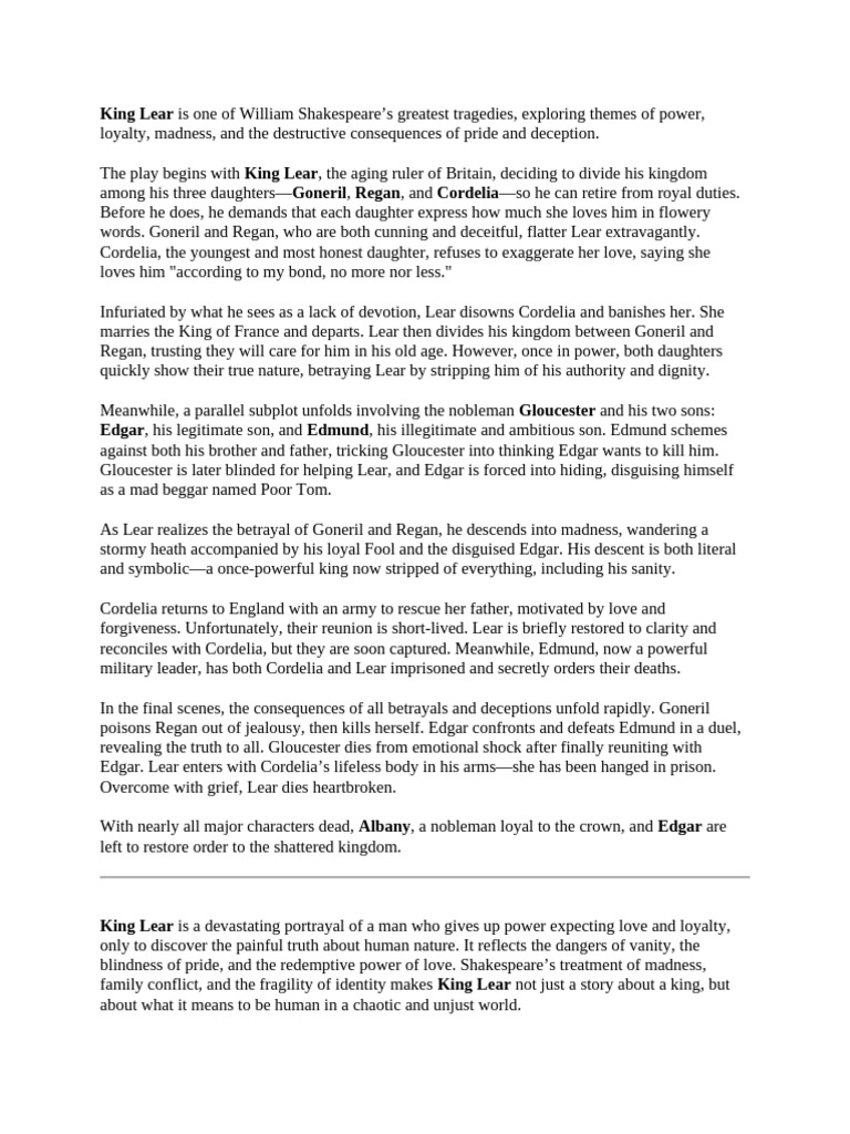 King Lear is one of William Shakespeare | PDF | King Lear ...