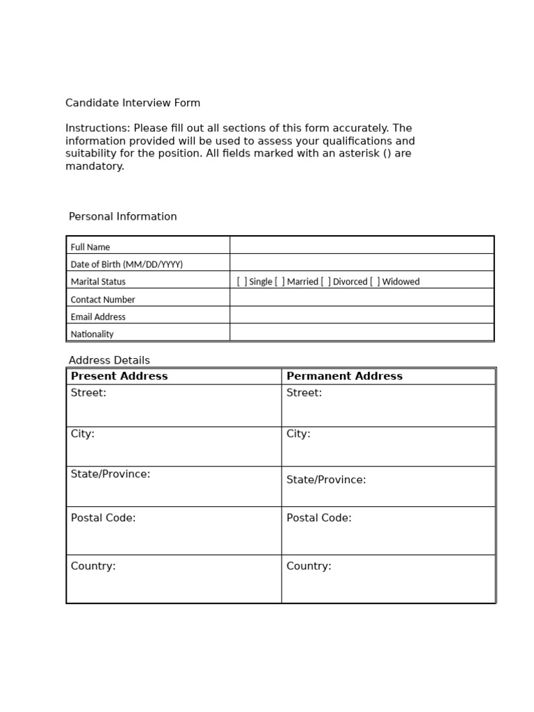 Candidate Interview Form | PDF