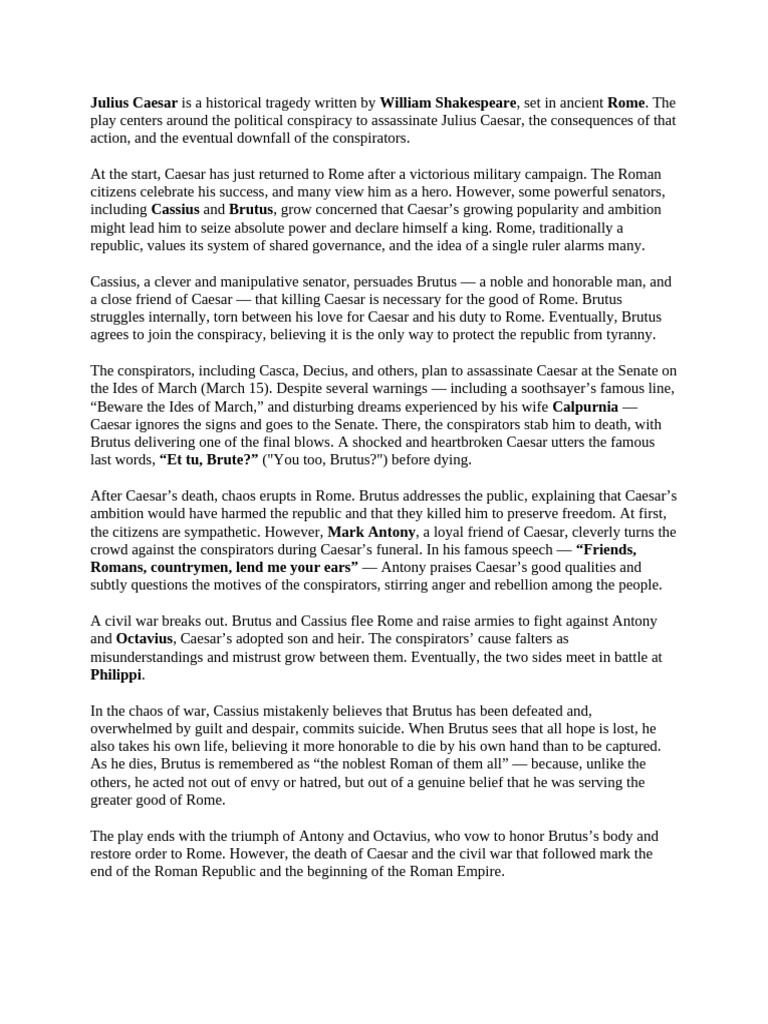 Julius Caesar Is A Historical Tragedy Written by William Shakespeare ...