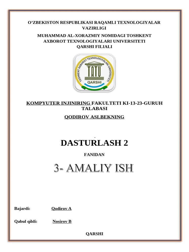 3-Amaliy_ish_Dasturlash_2 Q.A | PDF