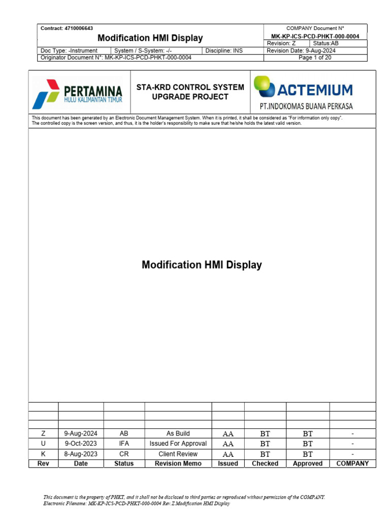 MK-KP-ICS-PCD-PHKT-000-0004 Rev.Z Modification HMI Display | PDF ...