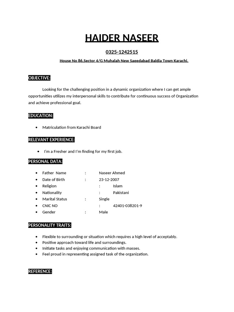 Haider Ali (CV) | PDF