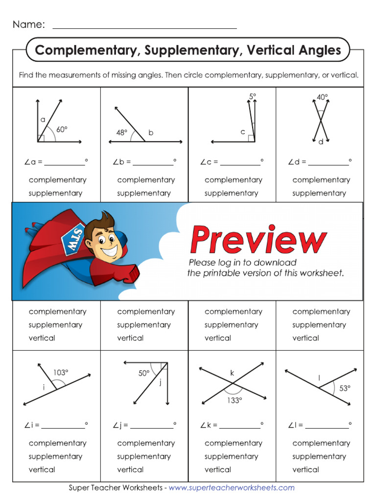 Complementary Supplementary Vertical Angles 3 | PDF
