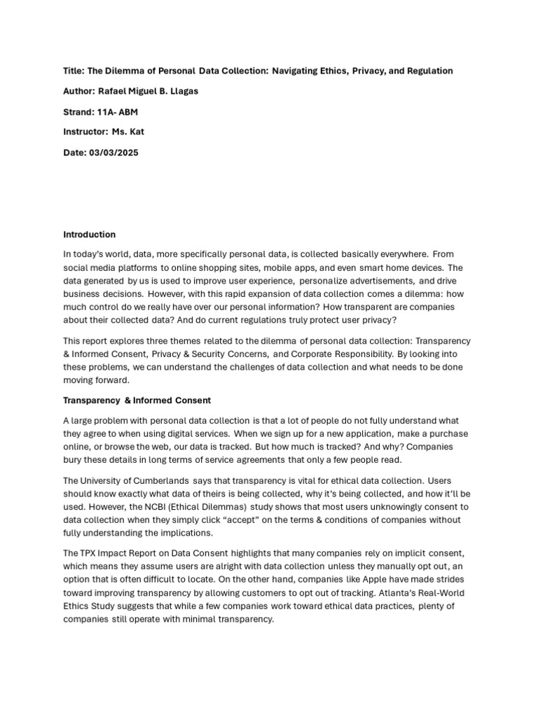 The Dilemma of Personal Data Collection | PDF | Privacy | Information ...