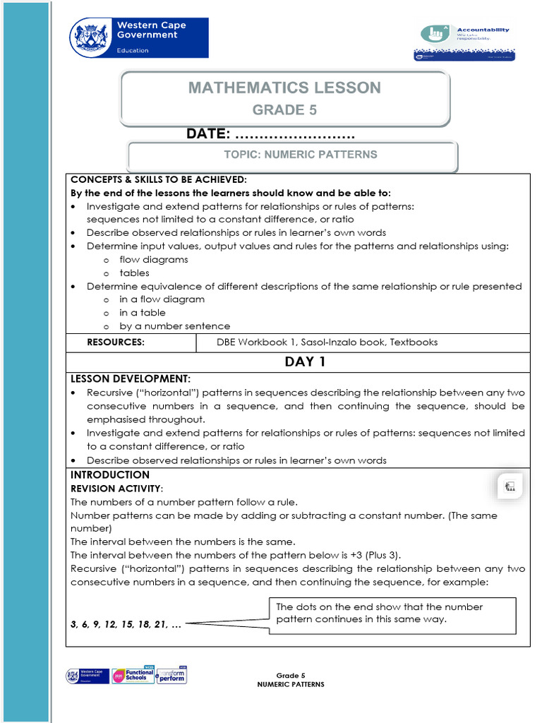 Grade 5 Numeric Patterns Overview | PDF | Multiplication | Numbers