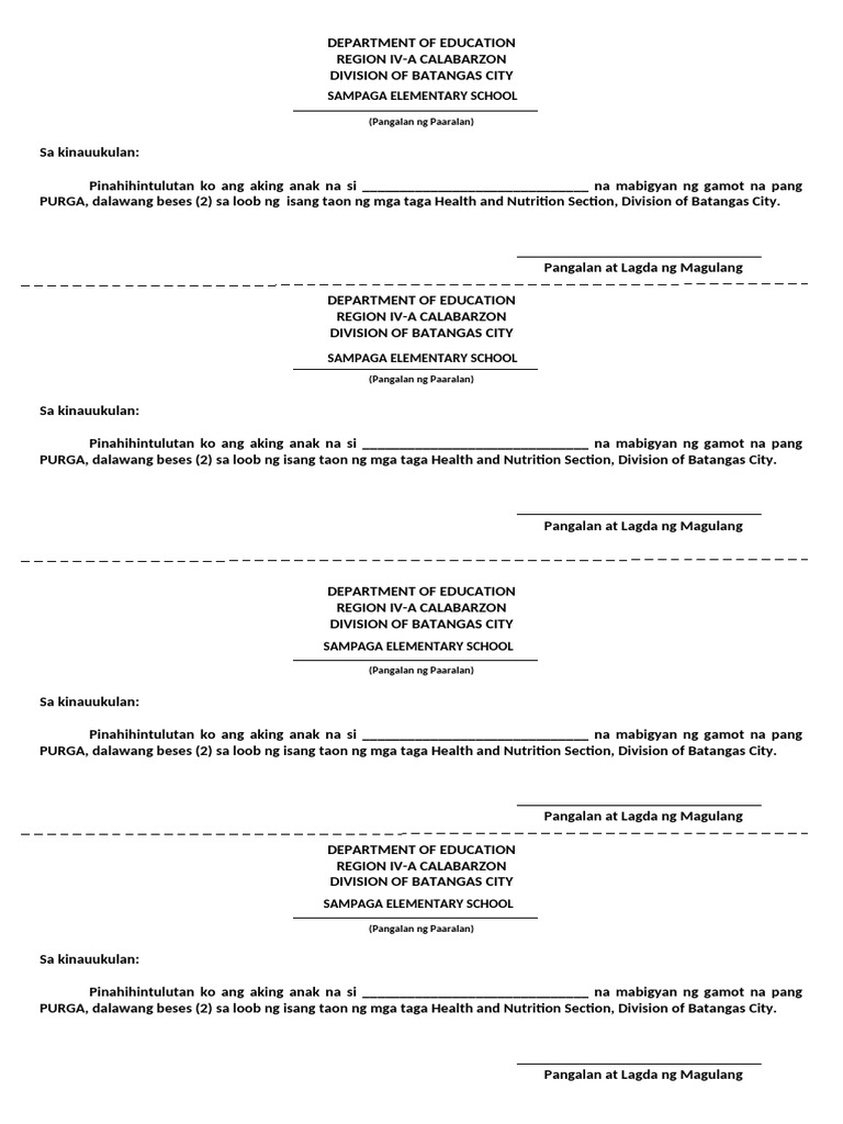 Deworming Permit SY2024 2025 | PDF