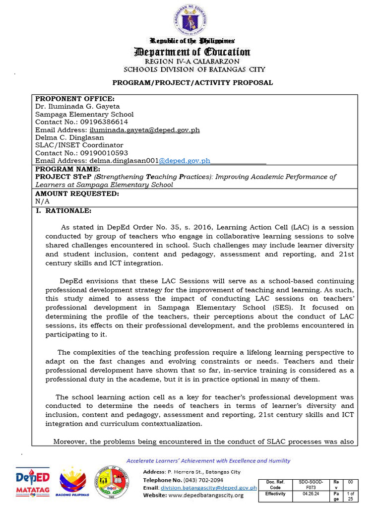 Ses Proposal Slac 2024 2025 | PDF | Teachers | Learning