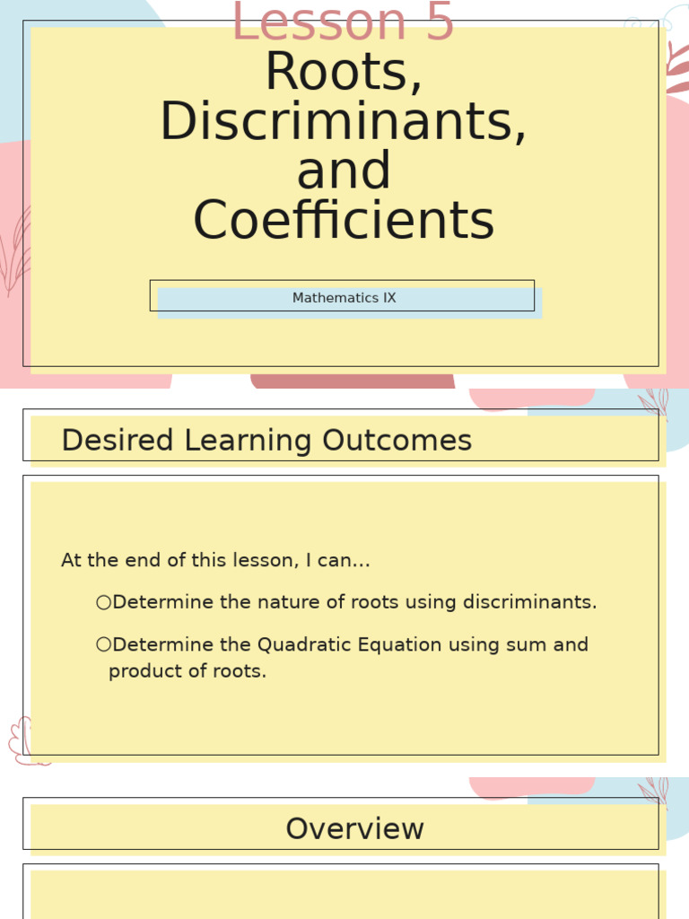 Lesson 5 Roots Discriminants and Coefficients | PDF | Quadratic ...