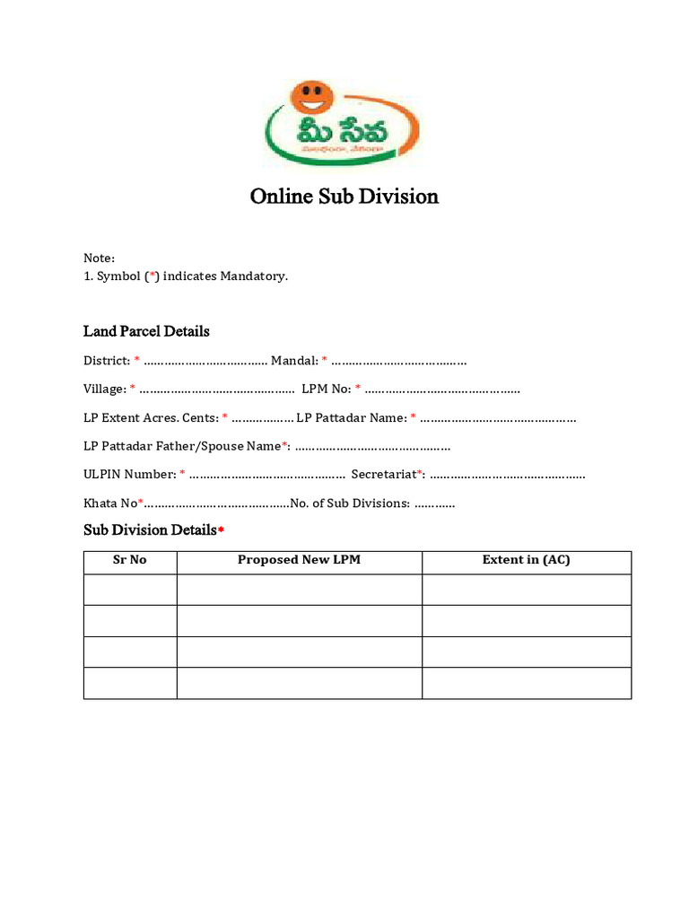 Online Sub Division Application Form | PDF
