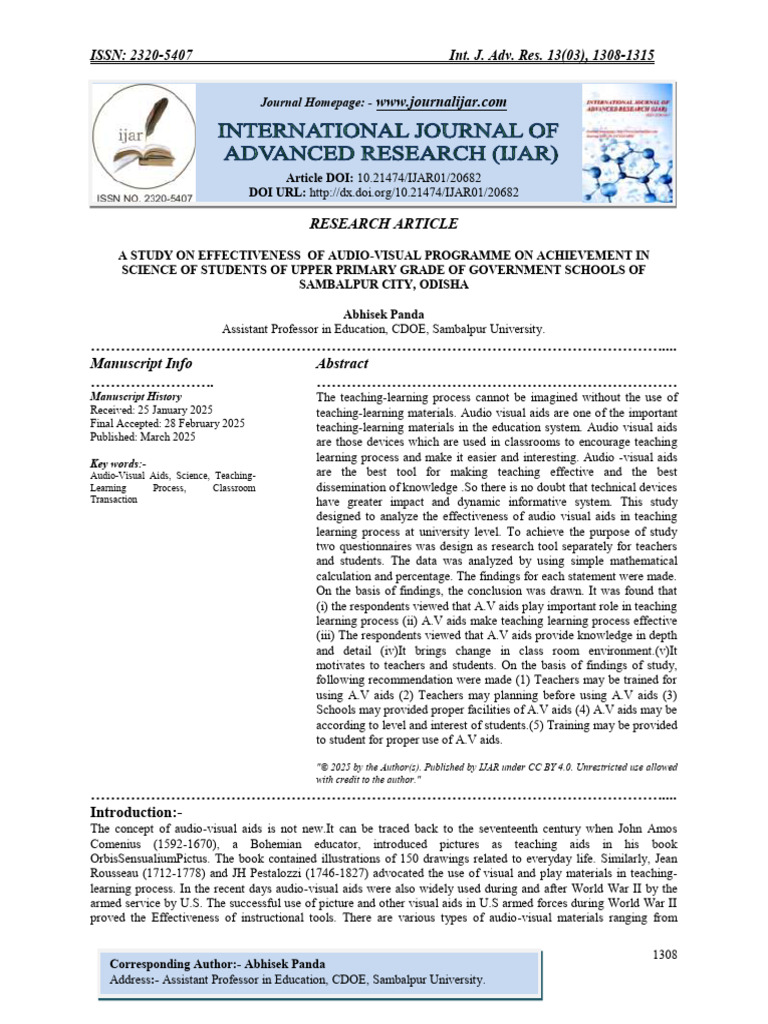 Article DOI: Doi Url:: Journal Homepage | PDF | Teachers | Pedagogy