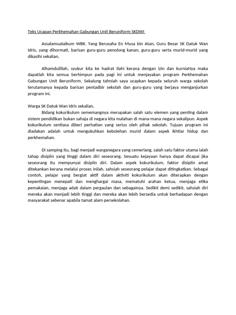 Teks Ucapan Perasmian Hari Kokurikulum | PDF