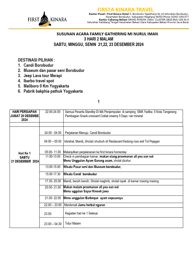 Fix SUSUNAN ACARA, DESTINASI | PDF