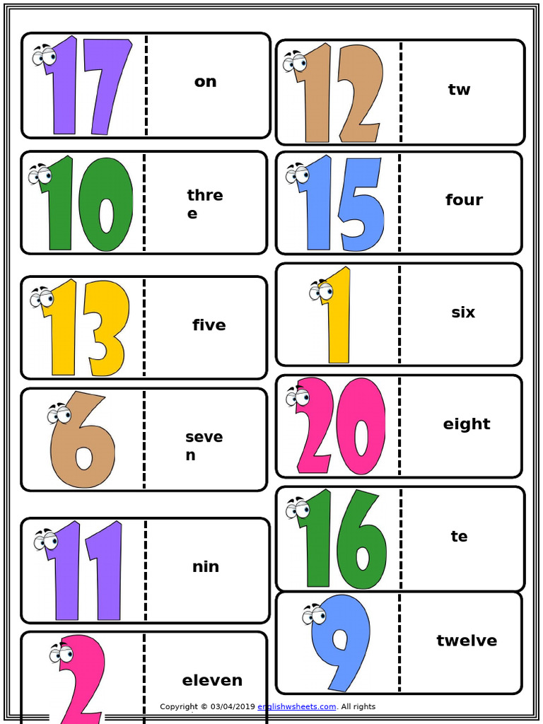 Numbers Vocabulary Esl Printable Dominoes Game For Kids | PDF