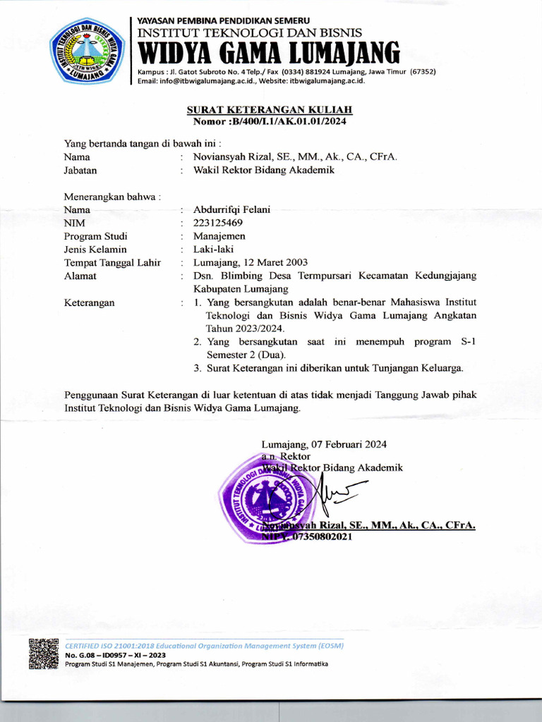 Surat Keterangan Kuliah Herman | PDF
