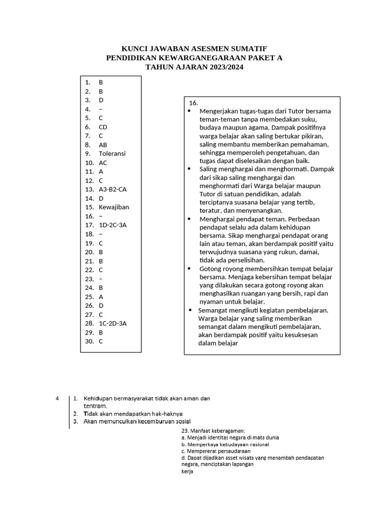 Kunci Jawaban Asesmen Sumatif PPKN | PDF