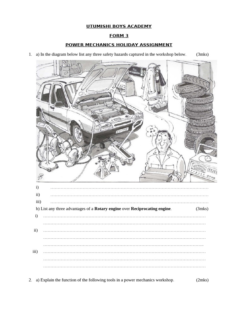 Power Mech Form 3 Holiday Assignment | PDF | Engines | Engine Technology