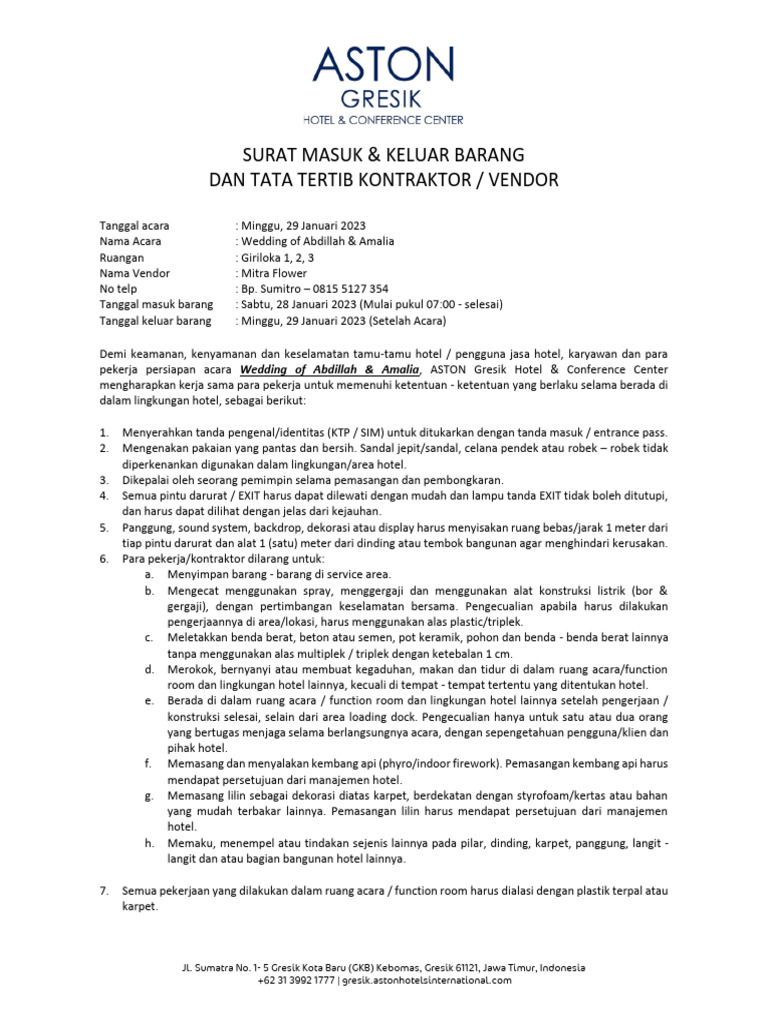 Tata Tertib Vendor untuk Acara Pernikahan | PDF
