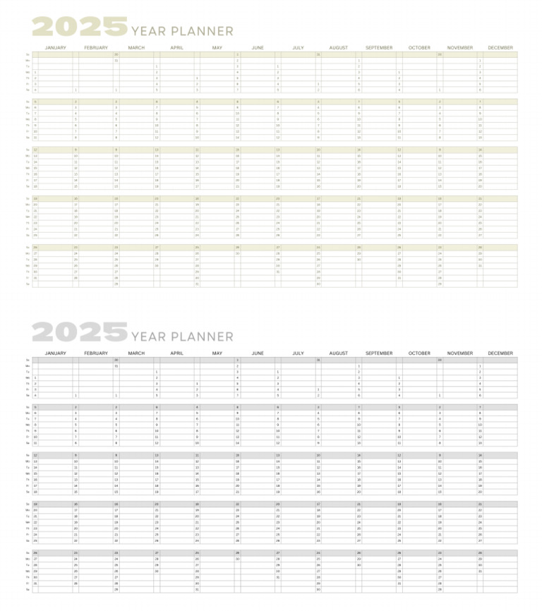 Simple Minimalistic 2025 Yearly Monthly Planner Calendar | PDF