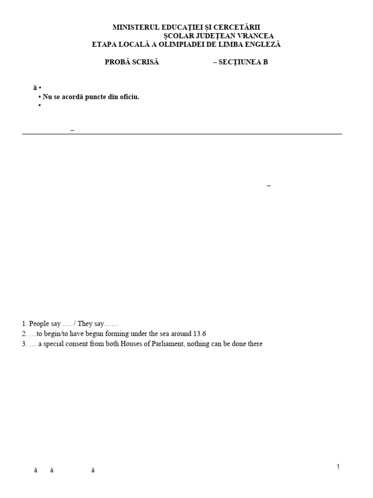 VARIANTA 1 BAREM Olle - IX - B - 2025 | PDF | Vocabulary | Linguistics