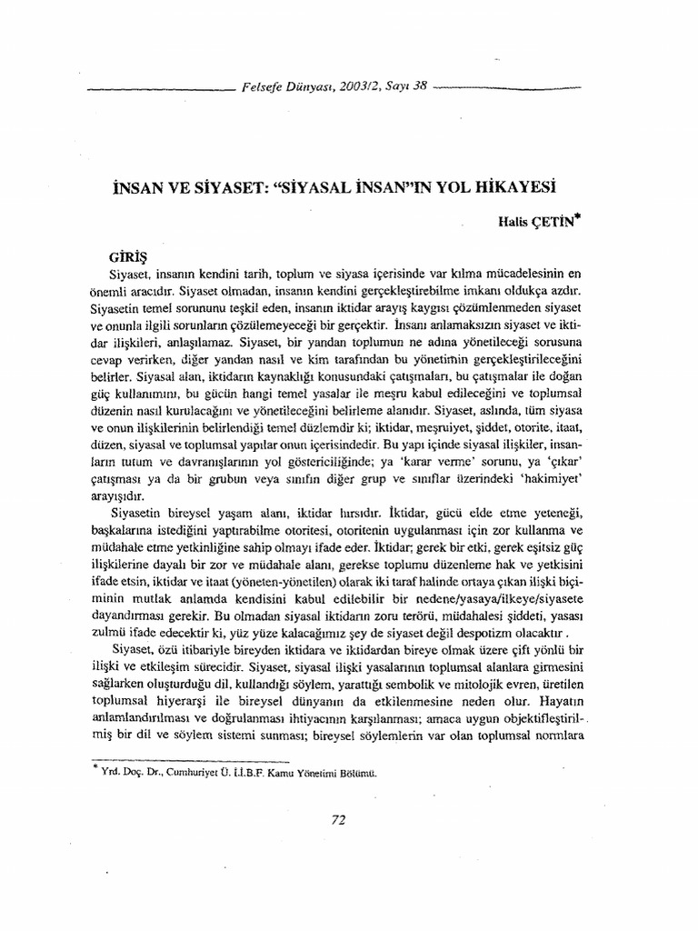 İNSAN VE SİYASET -SİYASAL INSAN-IN YOL HİKAYESİ | PDF