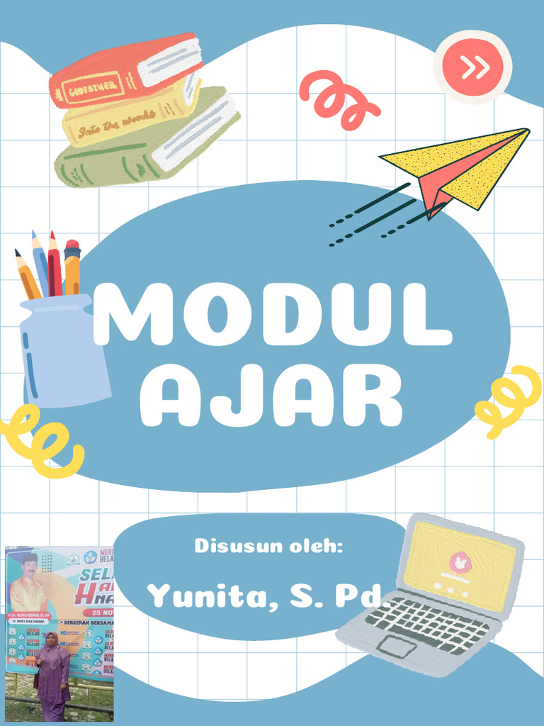 Biru Kuning Merah Ilustrasi Lucu Modern Cover Modul Pembelajaran A4 | PDF