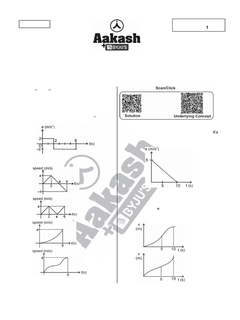 Concept Strengthening Sheet CSS 01 Based On AIATS 01 RM Physics | PDF | Acceleration | Velocity