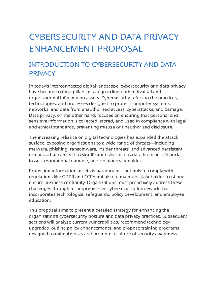 Cybersecurity and Data Privacy Proposal | PDF | Security | Computer ...