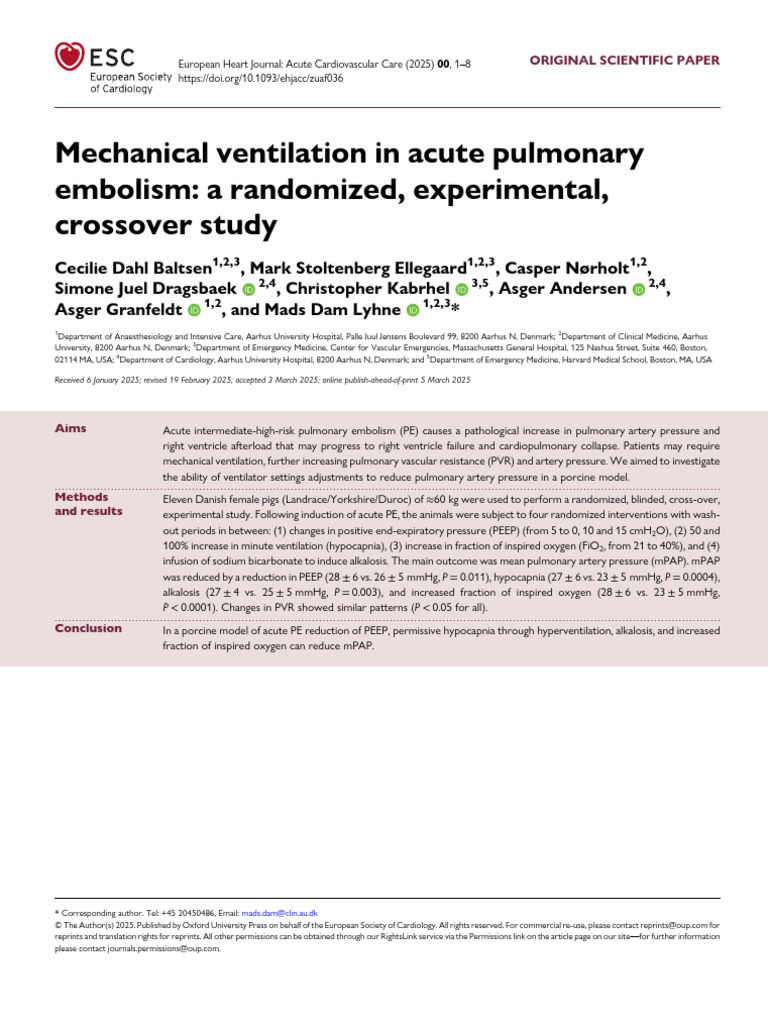 Mechanical Ventilation in Acute PE Study | PDF | Medical Specialties ...