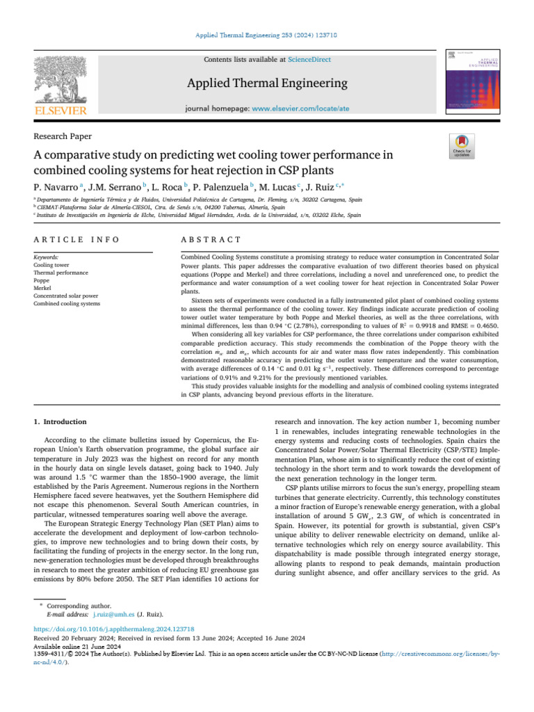 A comparative study on predicting wet cooling tower performance in combined cooling systems for ...