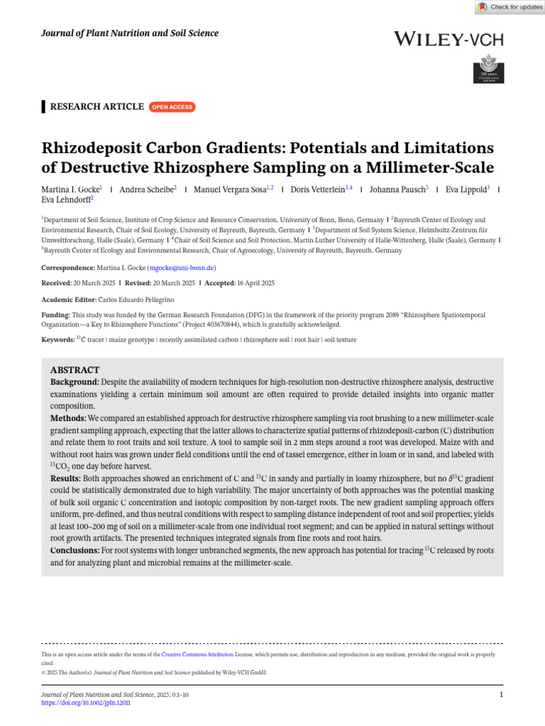 Methods Ecol and Soil Science - 2025 - Gocke - Rhizodeposit Carbon ...