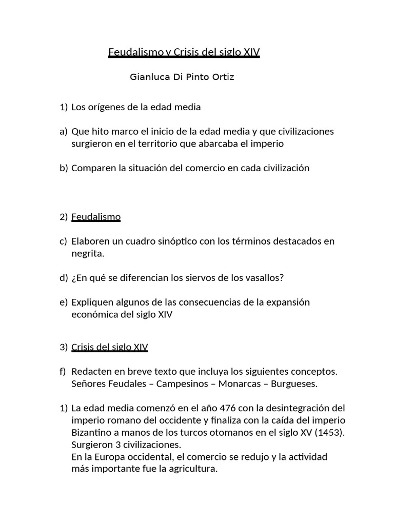 Feudalismo y Crisis Del Siglo XIV | PDF | Feudalismo | Edades medias