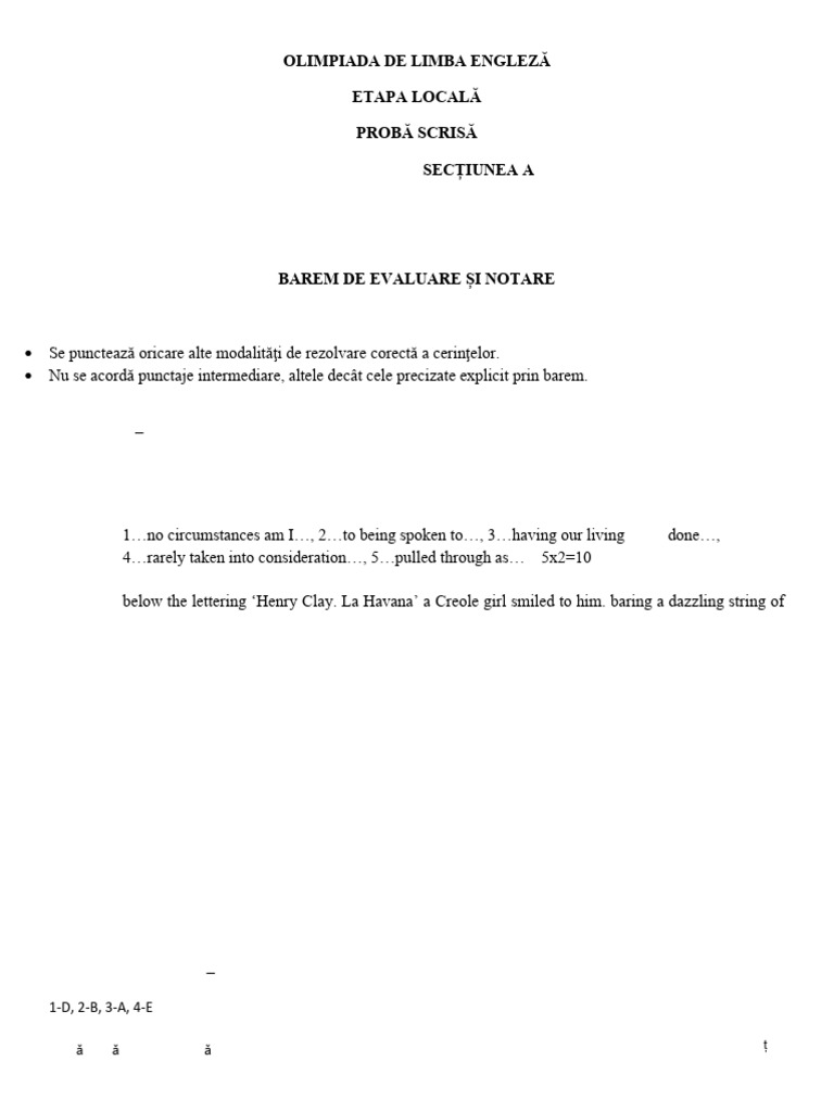 VARIANTA 1 BAREM Olle - XII - A - 2025 | PDF | Vocabulary | Human Communication