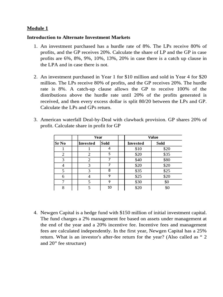 Module 1 Questions - Students | PDF | Investing | Carried Interest