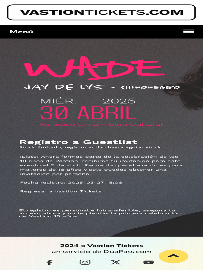 Vastion 10 años pres. WADE - Vastion Tickets | PDF