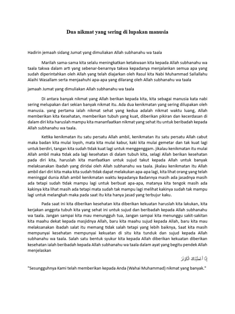Dua Nikmat yang Sering Dilupakan | PDF