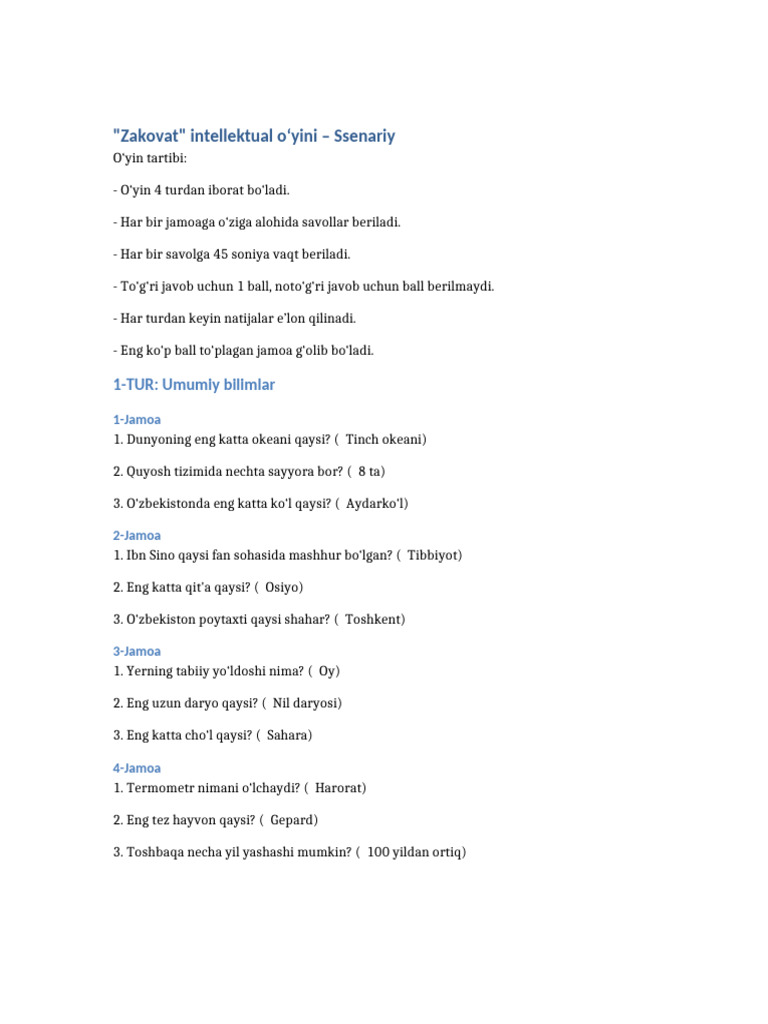 Zakovat Ssenariy Yakuniy | PDF