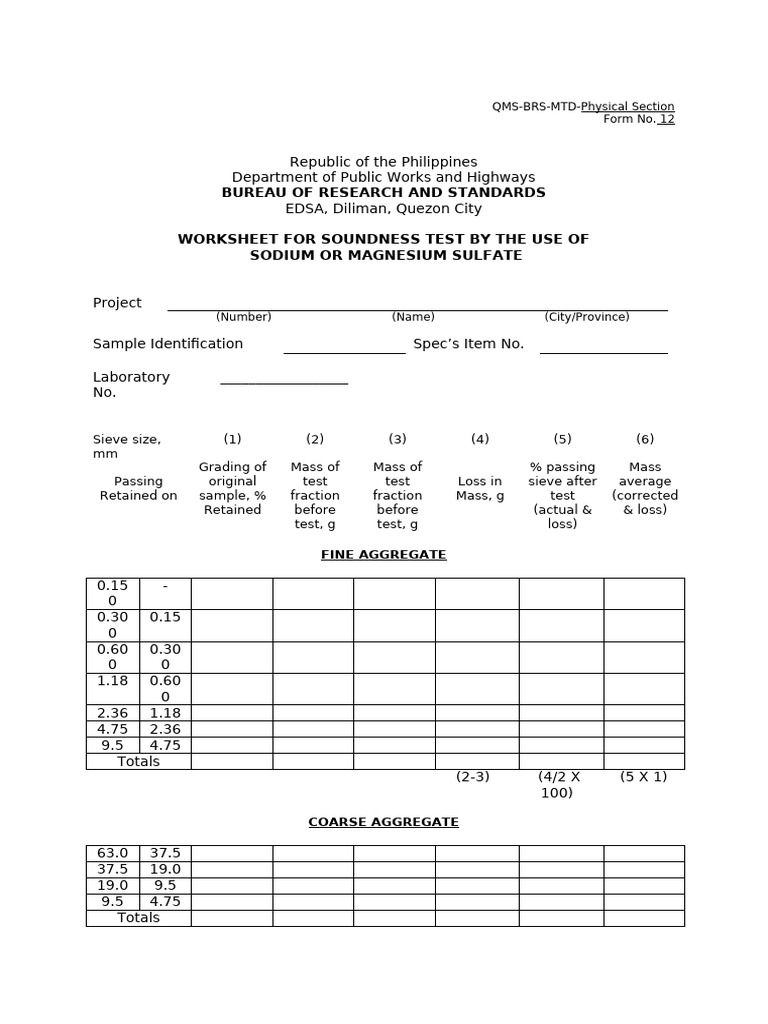 Form No. 12 Soundness Test | PDF