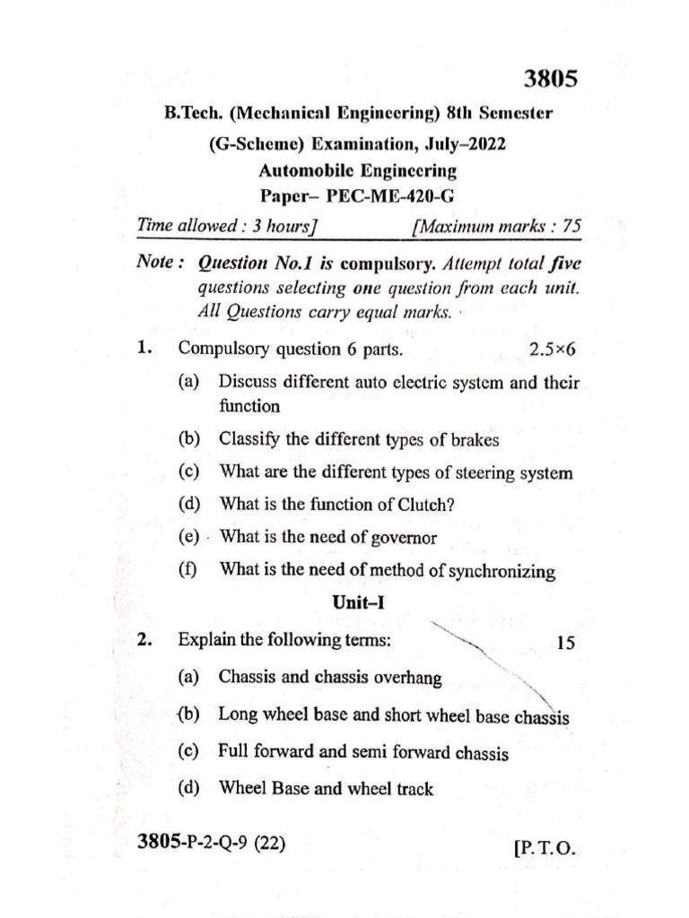 2022 July Btech Me 8TH Sem Automobile Engineering | PDF
