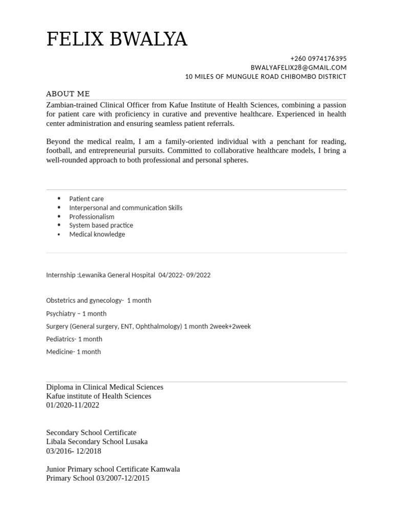 Felix Bwalya CV | PDF