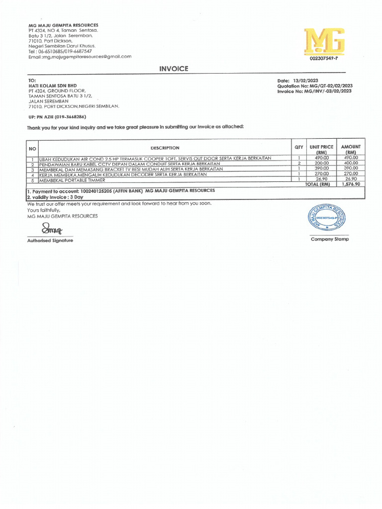 Invoice CCTV & Wiring Lamp | PDF